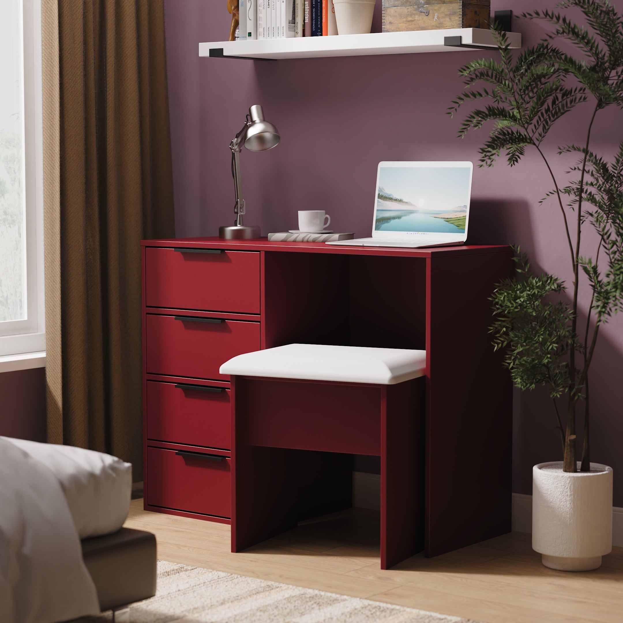 Hong Kong G Desk Red 4 Drawers 97cm only 314.0 – Cherry Lane
