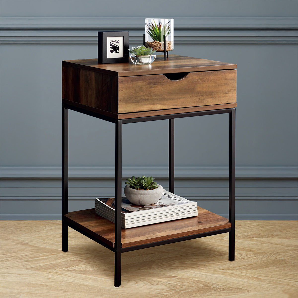 Brooklyn Side Table Black & Brown 1 Shelf 1 Drawer only 29.0 – Cherry Lane