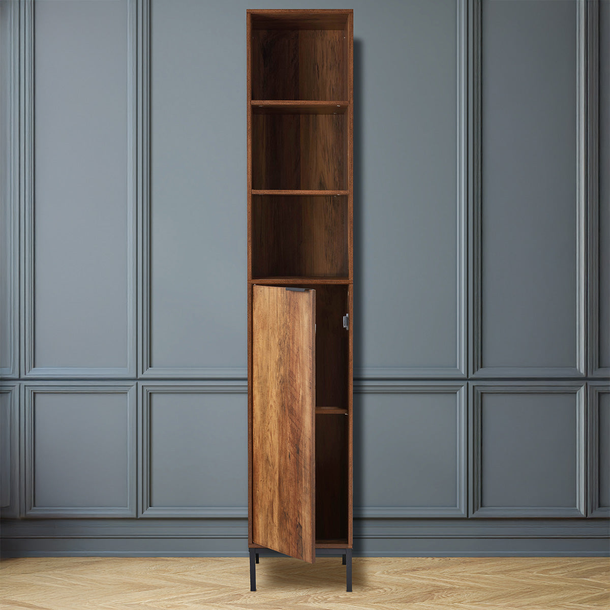 Brooklyn Tall Shelving Unit Brown 1 Door 5 Shelves only 49.0 – Cherry Lane