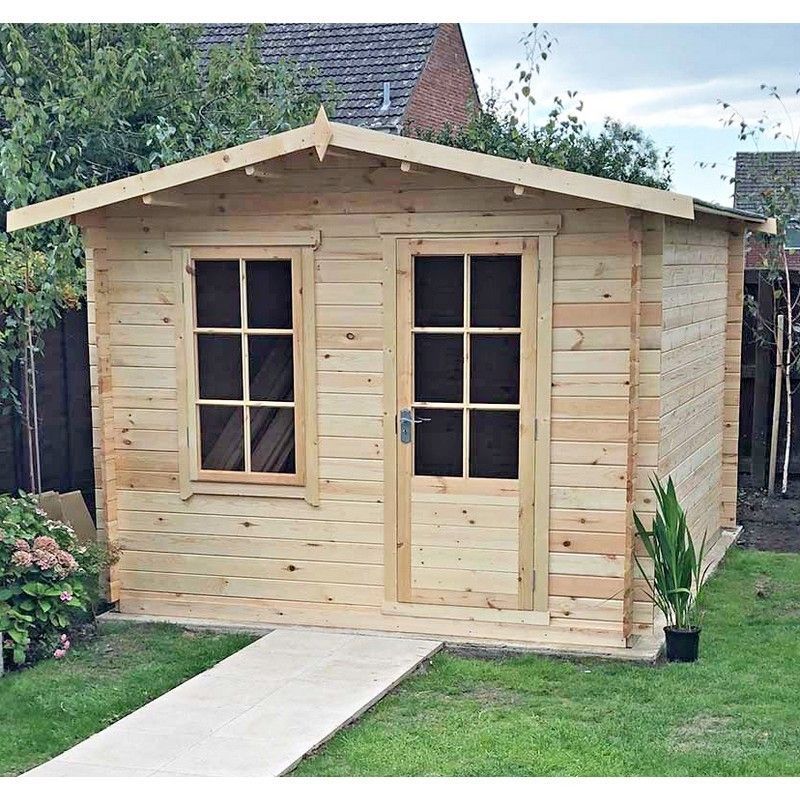 Bucknells 8' 11" x 11' 9" Apex Log Cabin - Classic 28mm Cladding Tongu ...