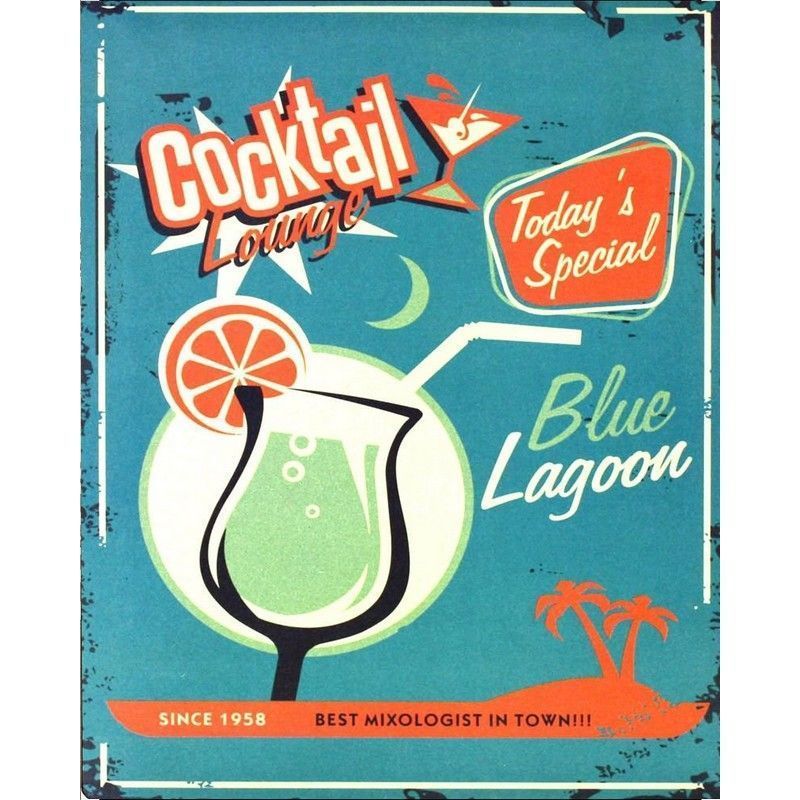 Vintage Blue Lagoon Cocktail Lounge Sign Metal Wall Mounted - 42cm only ...