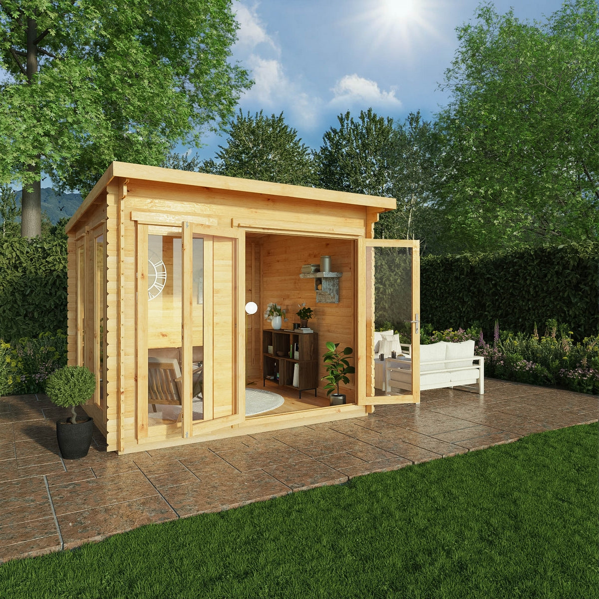 Mercia Studio 9' 11" x 9' 11" Pent Log Cabin - Premium 44mm Cladding ...