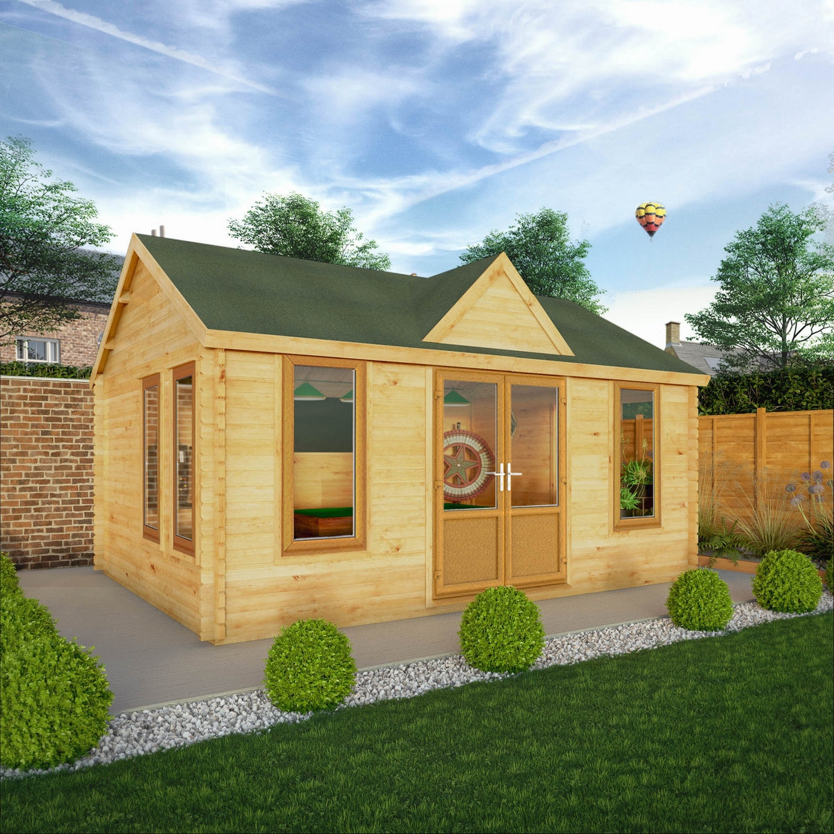 Mercia Clock Tower 13' 7" x 17' 6" Apex Log Cabin - Premium 44mm ...