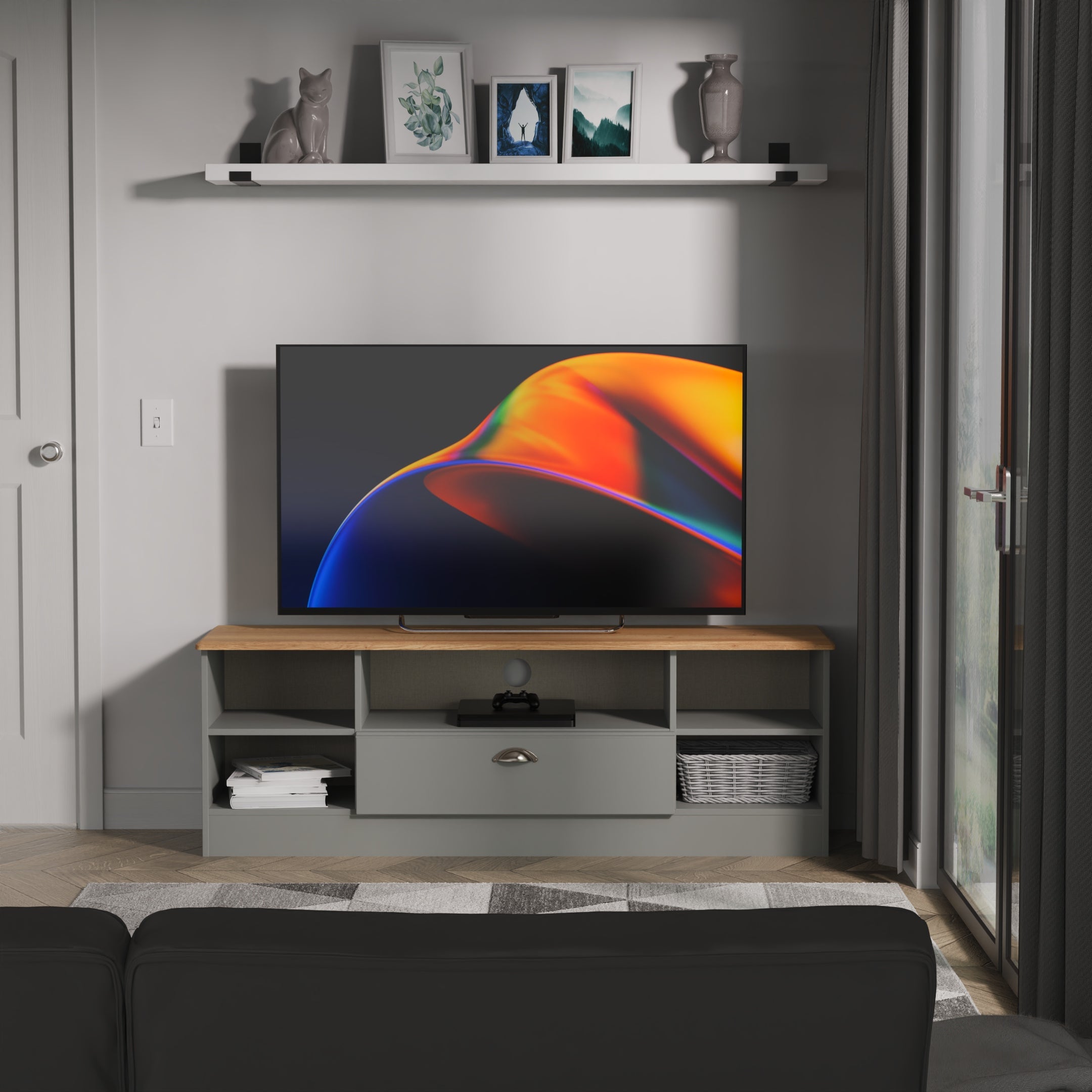 Victoria TV Unit Grey & Light Oak 5 Shelves 1 Drawer 42cm only 349.0 ...