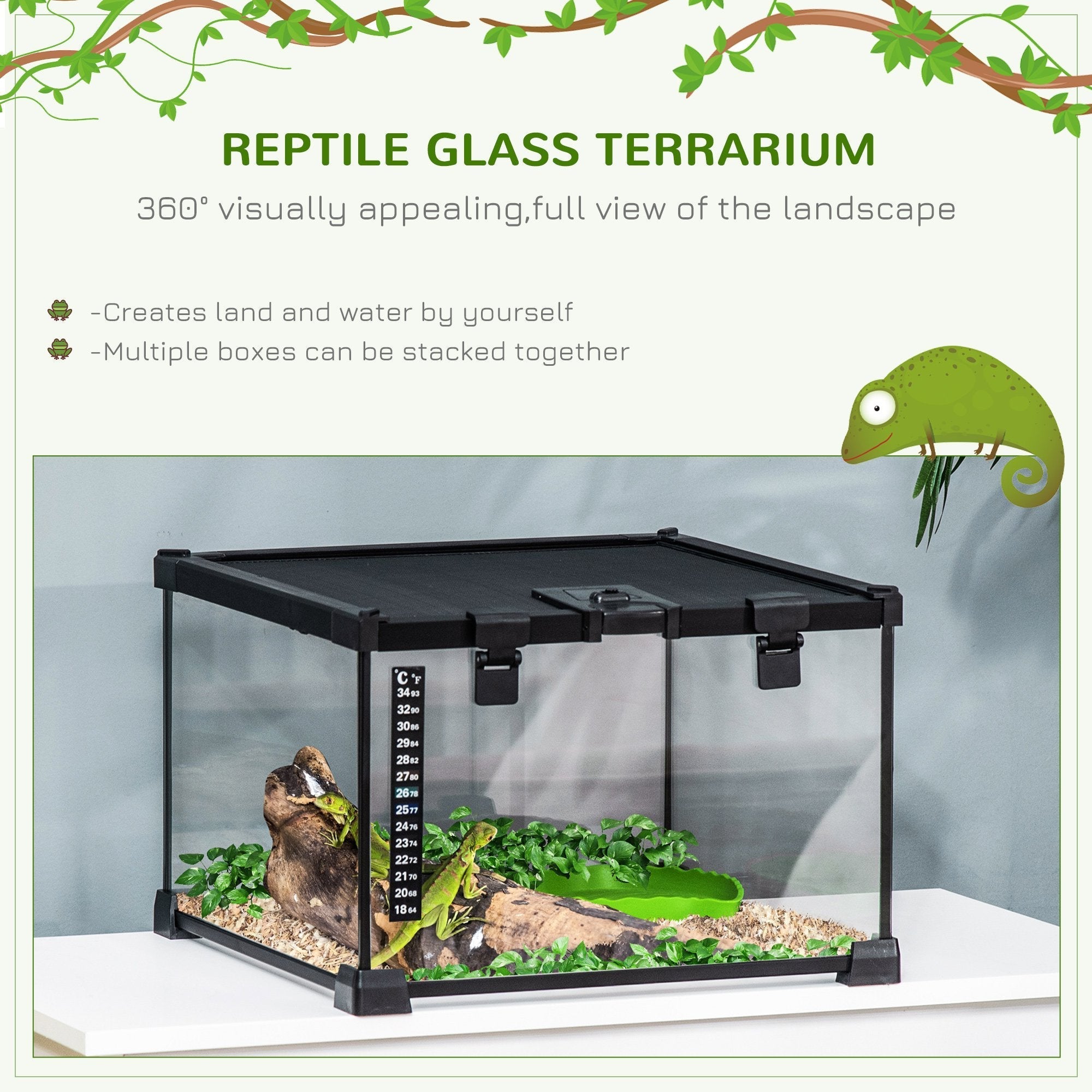 PawHut 30 x 30 x 20 cm Reptile Terrarium for Lizards – Cherry Lane
