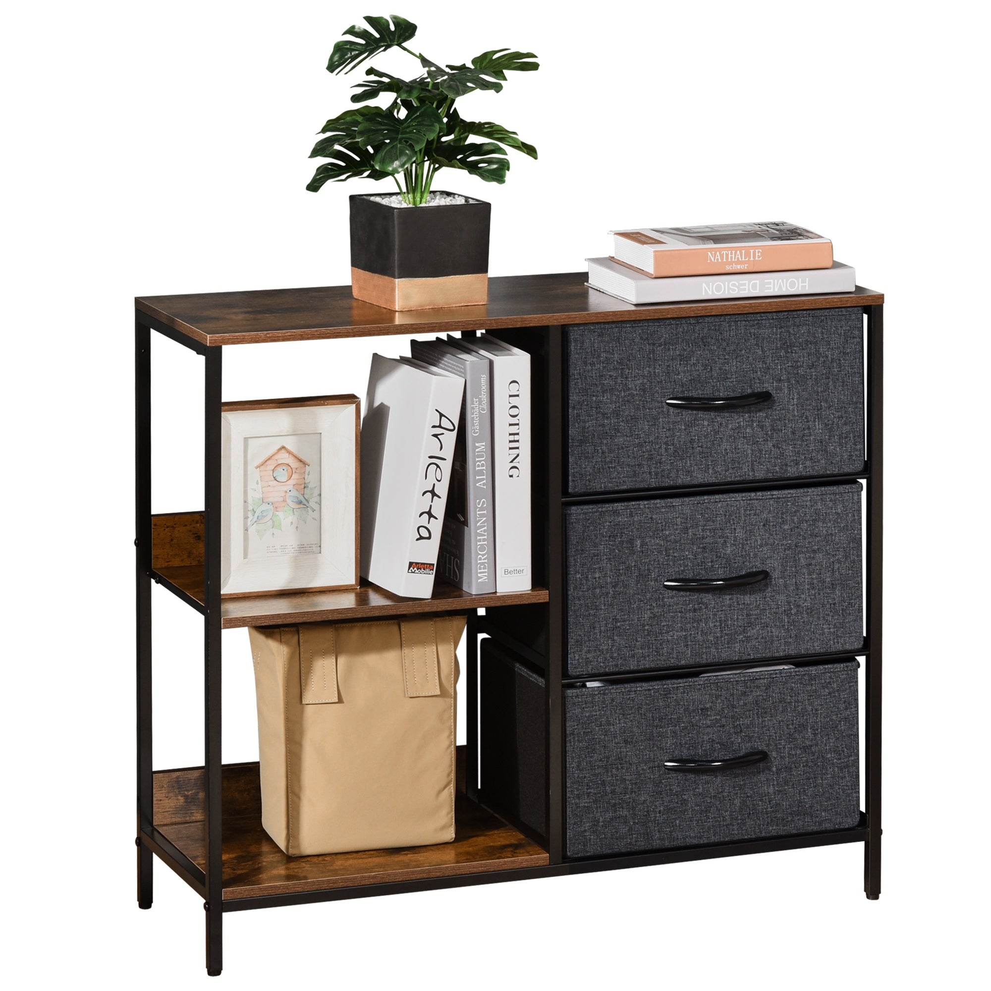 Chest of Drawers Storage Dresser Cabinet Organizer with 3 Fabric Drawe ...