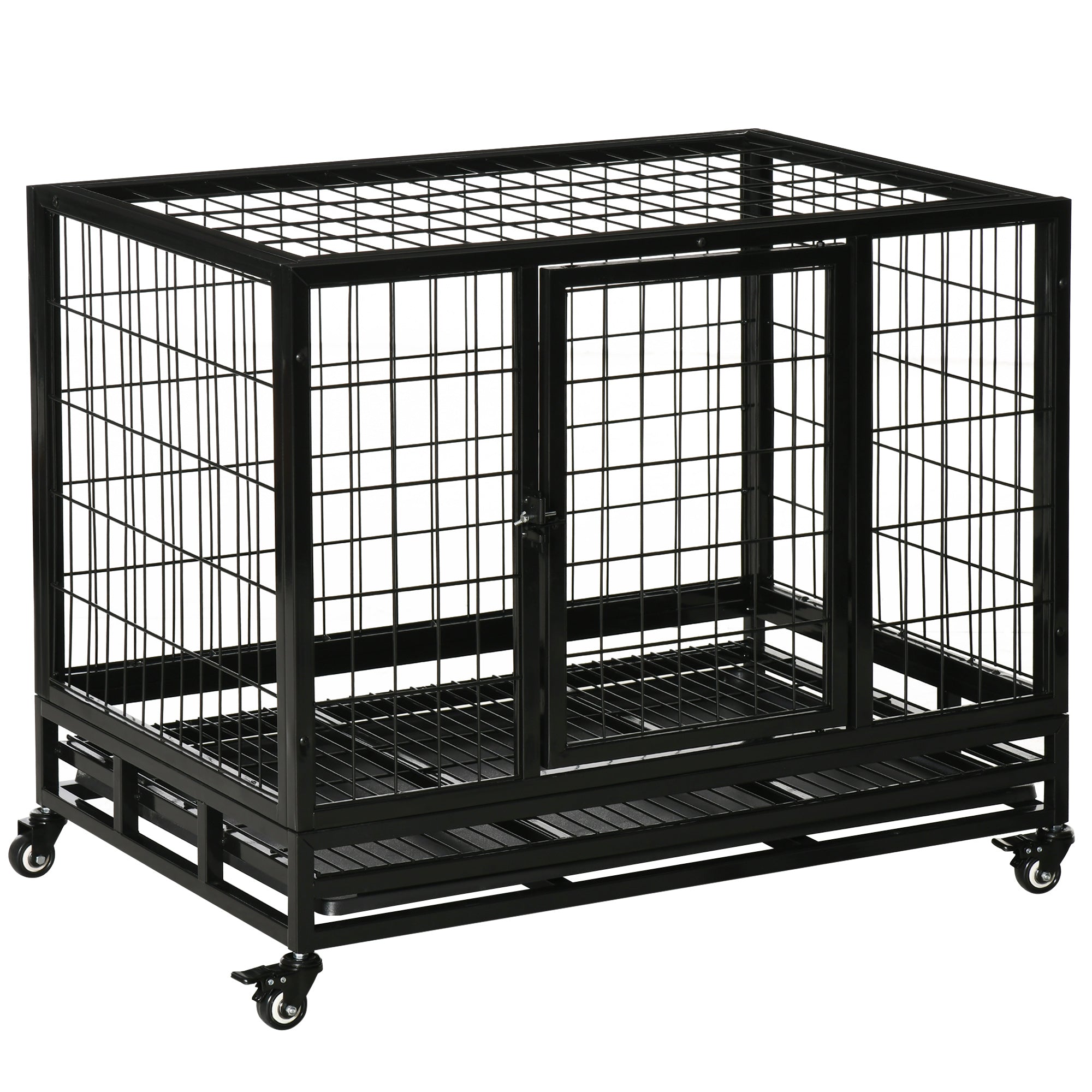 PawHut Metal Kennel Cage W/Wheels and Crate Tray – Cherry Lane